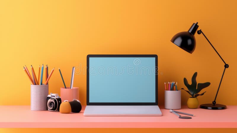 Stylish Workspace with Laptop and Desk Items Stock Illustration ...