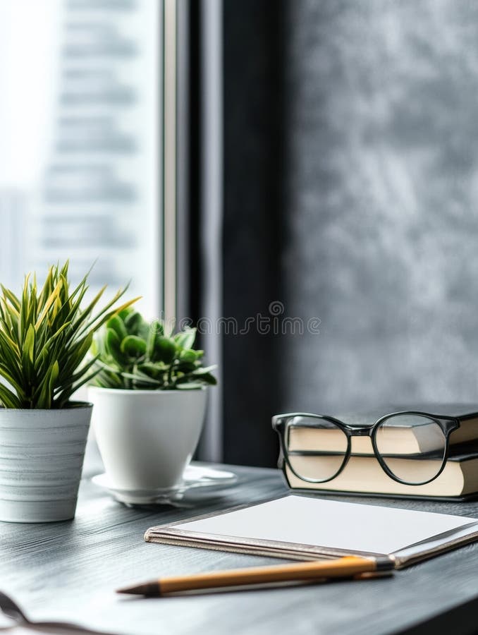 Stylish Workspace with Plants, Books, and Writing Materials Near a ...