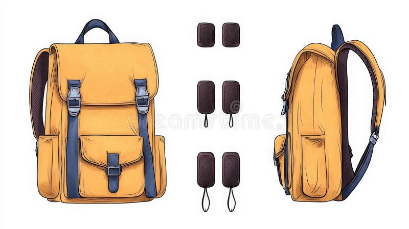Stylish Yellow Backpack Design with Multi-perspective View and Multiple ...