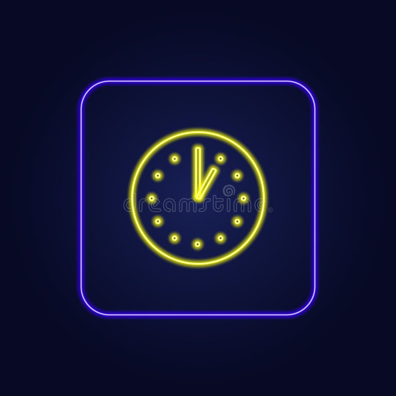 Stylish Yellow Neon Icon in Blue Frame Clock - Vector Stock Vector ...