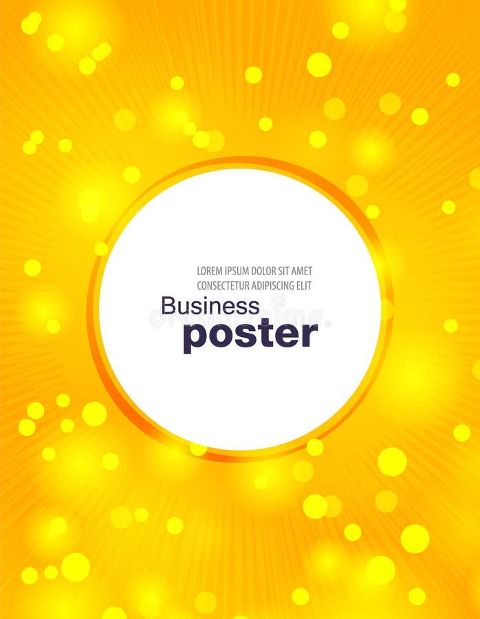 Stylish Yellow Poster with Rays, Bubbles and a Button in the Middle ...