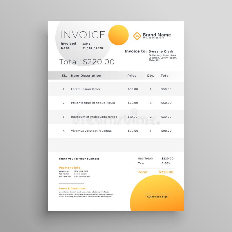 Stylish Yellow Vector Invoice Template Stock Vector - Illustration of ...