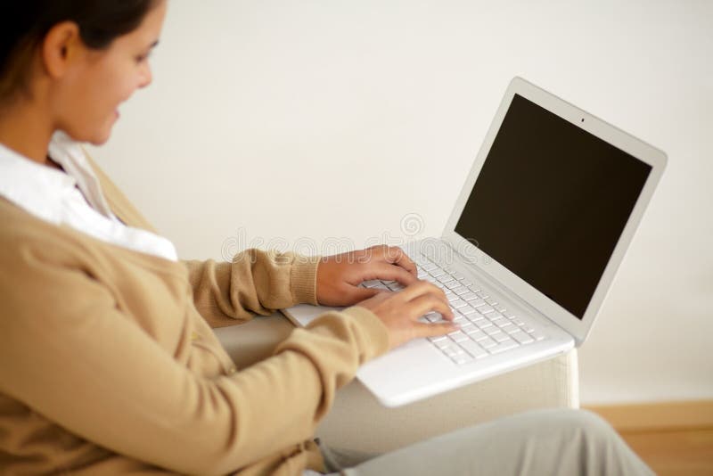 Stylish Young Female Working with Laptop Computer Stock Photo - Image ...
