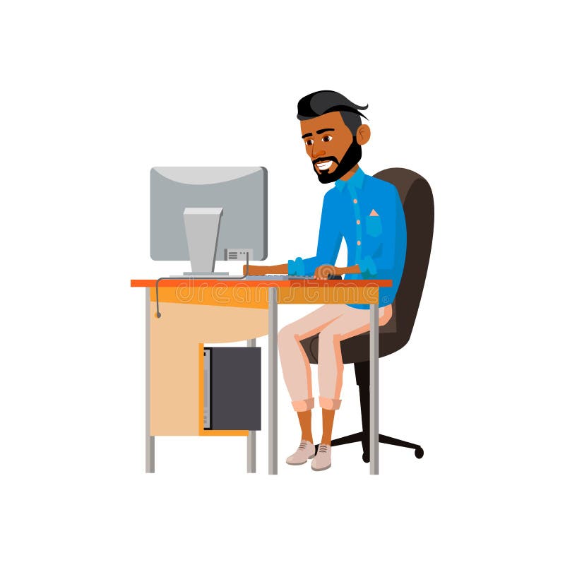 Stylish Young Man Content Manager Working on Computer Cartoon Vector ...