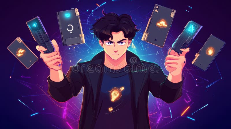 Cyberpunk Tech Prodigy stock illustration. Illustration of futuristic ...