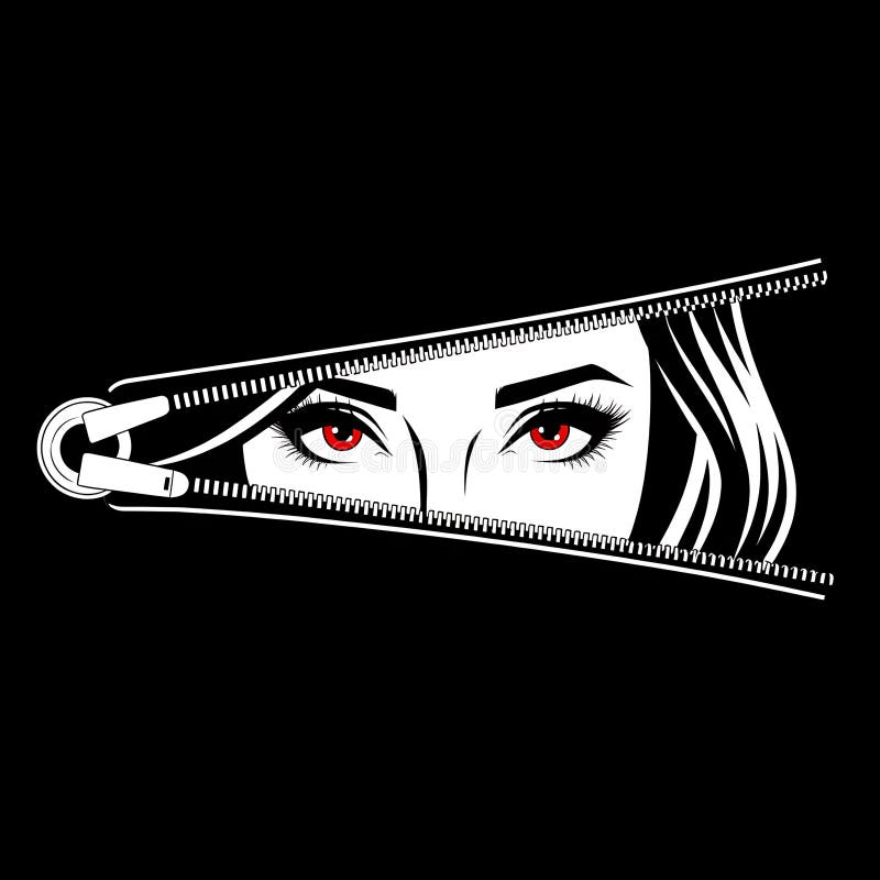 Stylish Zipper Artwork Revealing Eyes with Red Makeup and Bold ...