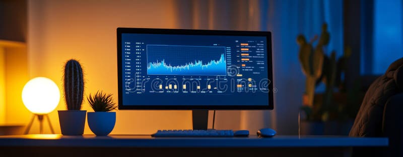 A Stylishly Decorated Modern Workspace with a Computer and Charts in a ...