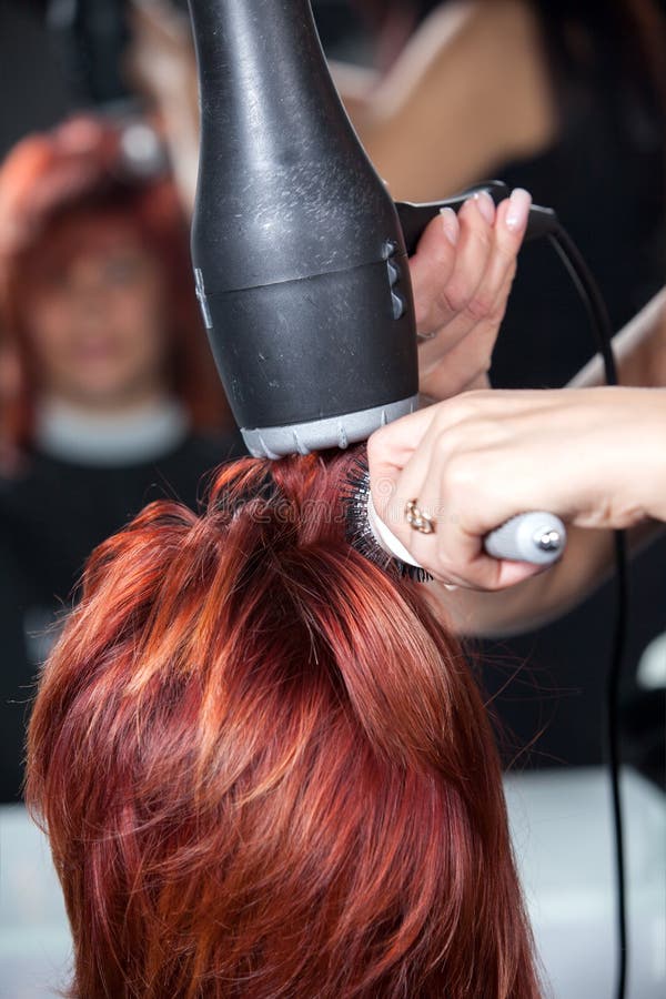 Stylist with Blower Work on Woman Hair Stock Image - Image of beauty ...