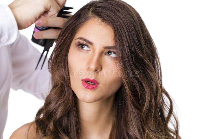 Stylist and brunette model stock image. Image of adult - 83924057