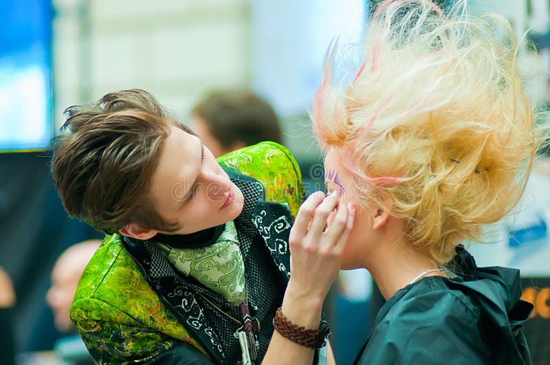 Stylist and Model on Show for Creative Makeup Editorial Image - Image ...