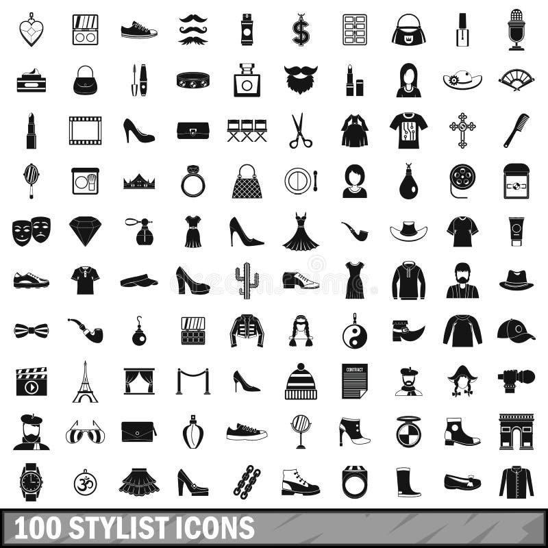 100 Stylist Icons Set, Simple Style Stock Vector - Illustration of ...