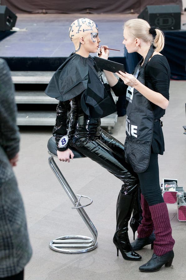 Stylist and Model on Show for Creative Makeup Editorial Image - Image ...