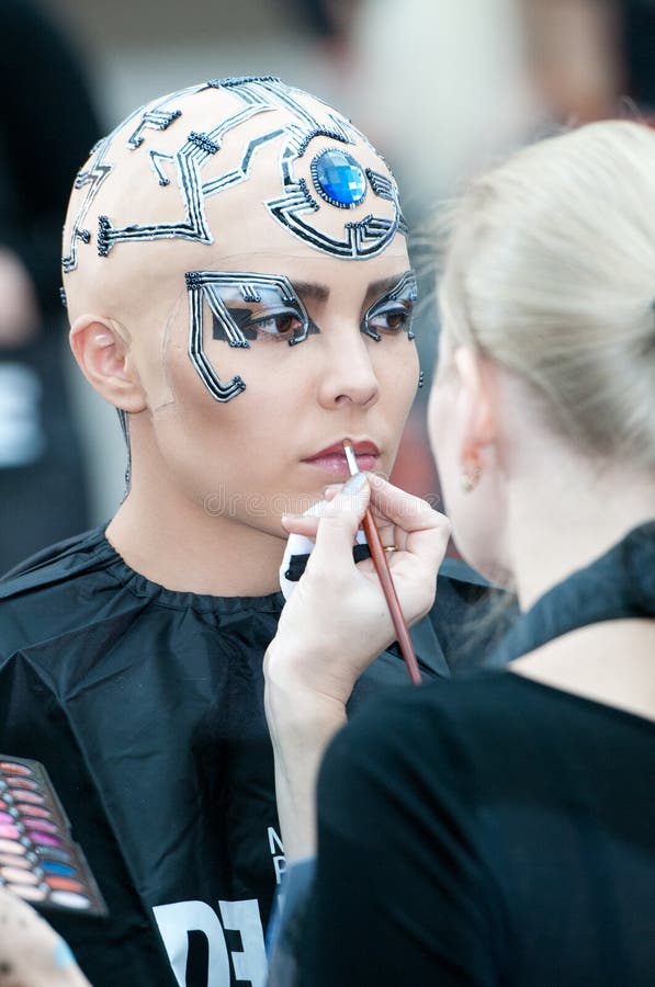 Stylist and Model on Show for Creative Makeup Editorial Image - Image ...