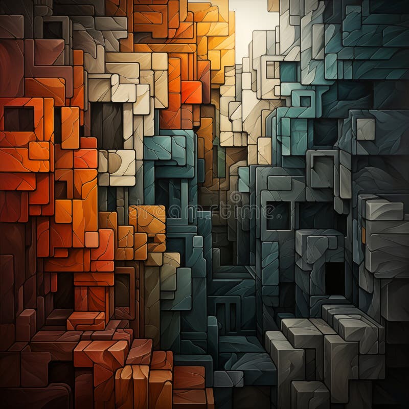 Stylized Abstract 3D Blocks in Warm and Cool Tones Stock Illustration ...