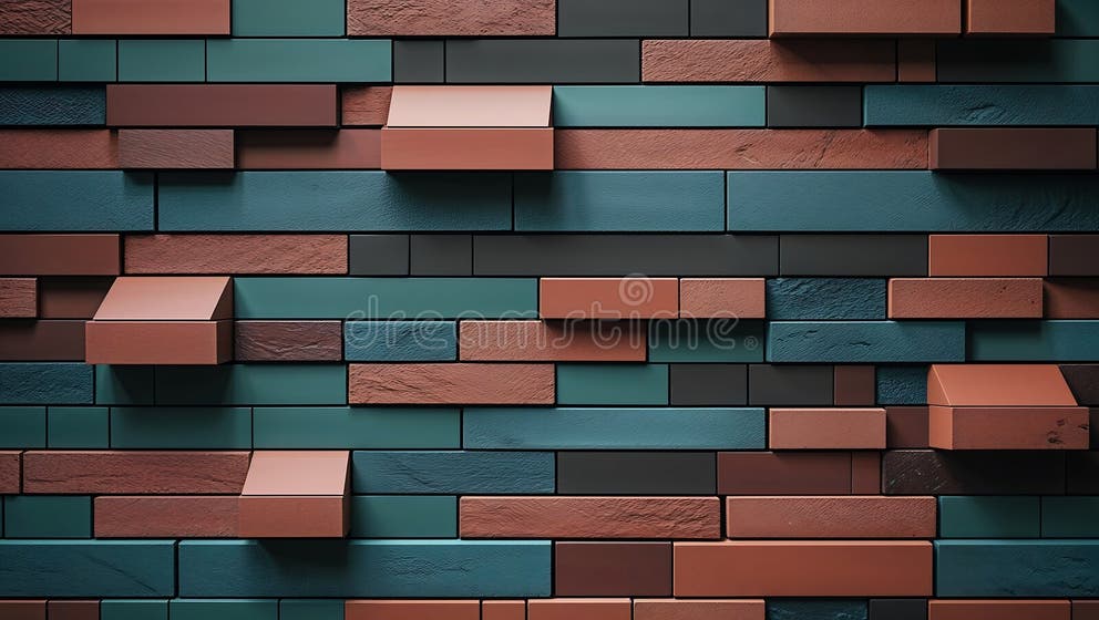 Abstract Stylized Brick Wall Pattern with Staggered Horizontal Blocks ...