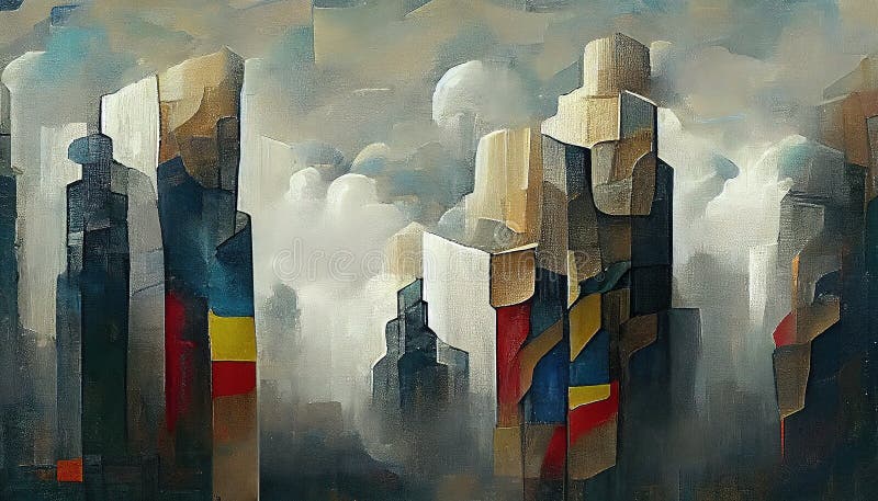 Stylized Abstract Cityscape Painting. Effect of Painting on Plaster. AI ...