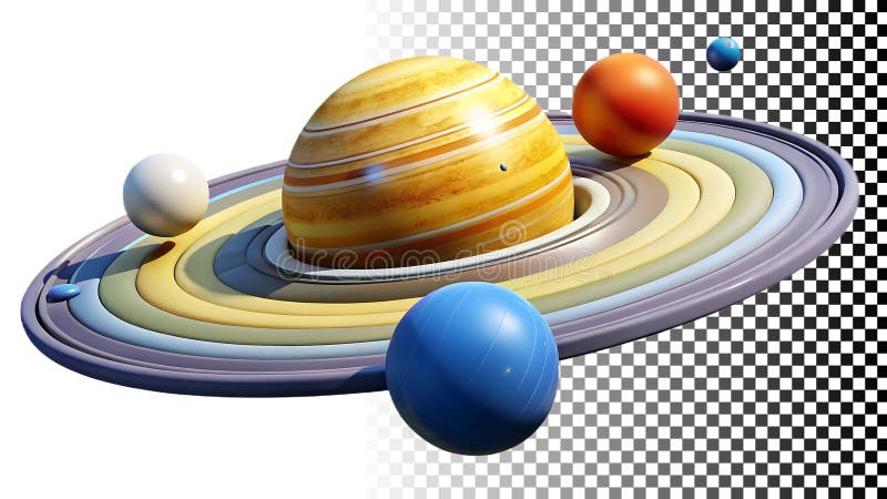 Abstract Stylized Planet Saturn with Rings and Moons Png Transparent ...