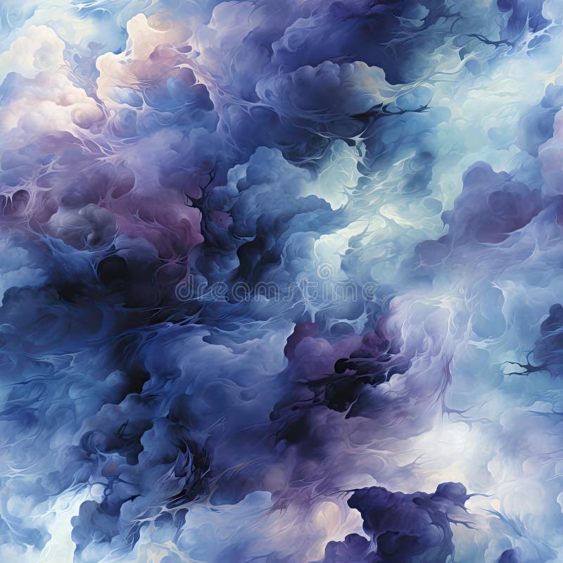 Stylized Abstract Design of Blue and Purple Clouds with Flowing Fabric ...