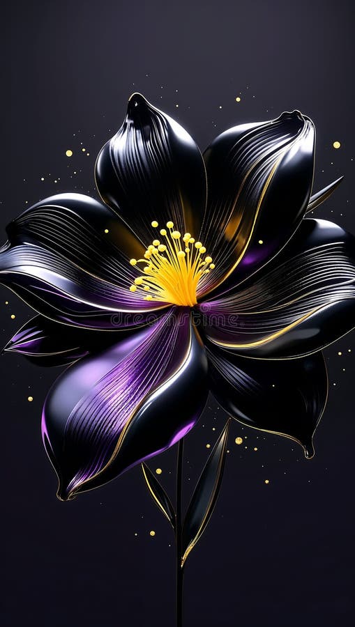 Stylized Abstract Flower Digital Artwork with Dramatic Dark Color ...