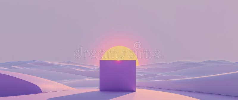 A Stylized Abstract Landscape with a Purple Pedestal and Sun. Stock ...