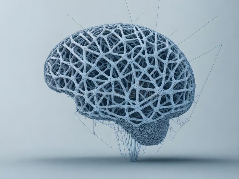 Stylized Abstract Modern Drawing of Human Brain with Wires and Cables ...