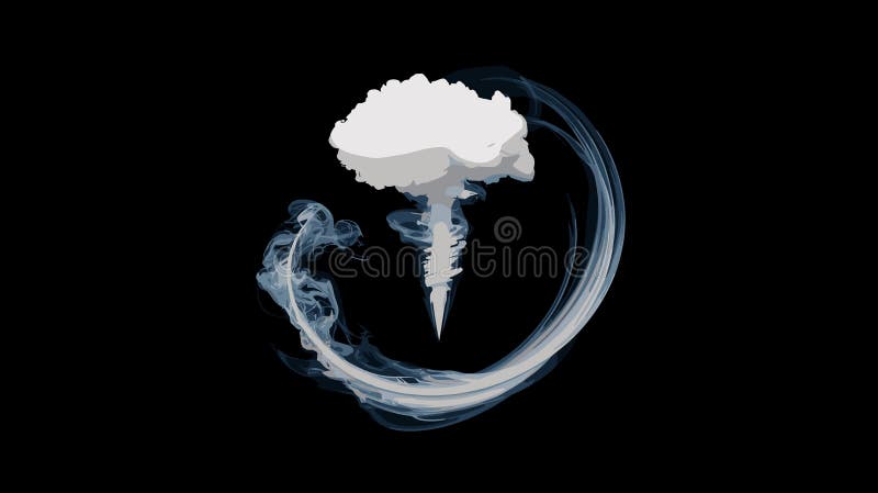 Stylized Abstract Smoke Cloud and Spiral Design on Black Background ...