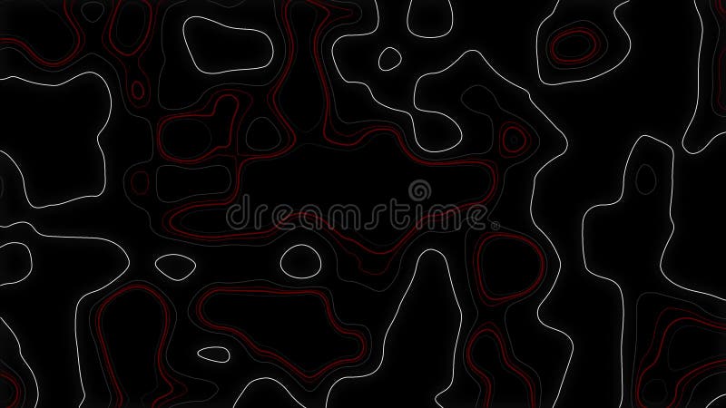 Stylized Abstract Topography Map with Black Base and Red-white Contour ...