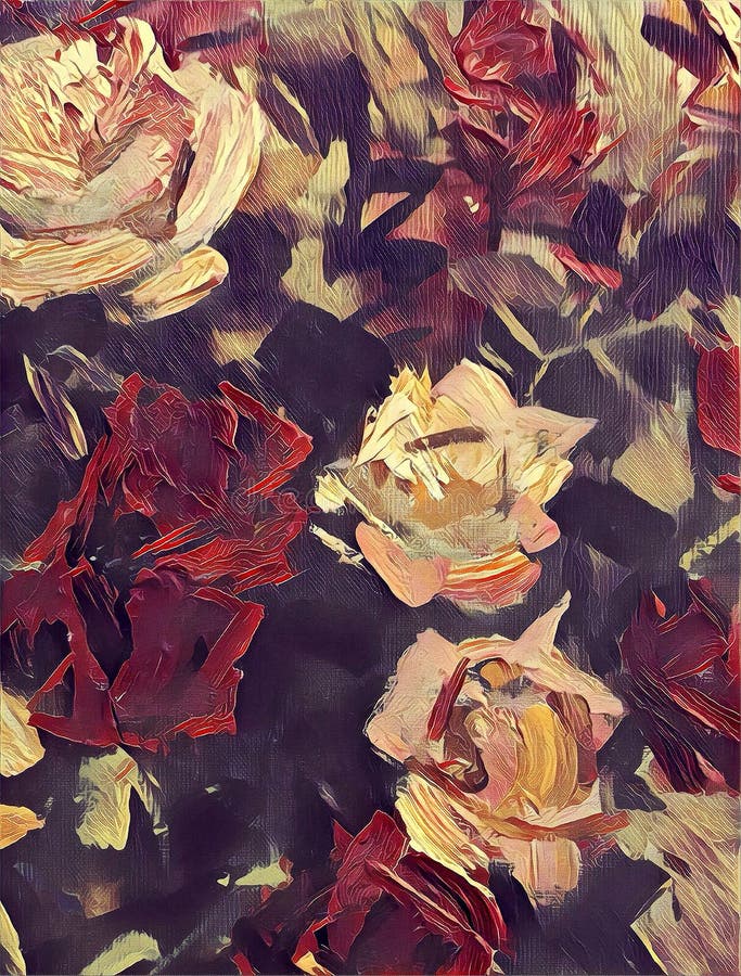 Stylized Acrylic Roses on Textured Canvas Stock Illustration ...