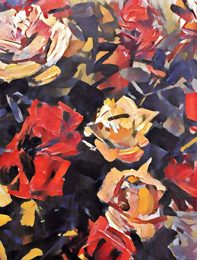 Stylized Acrylic Roses on Textured Canvas Stock Illustration ...