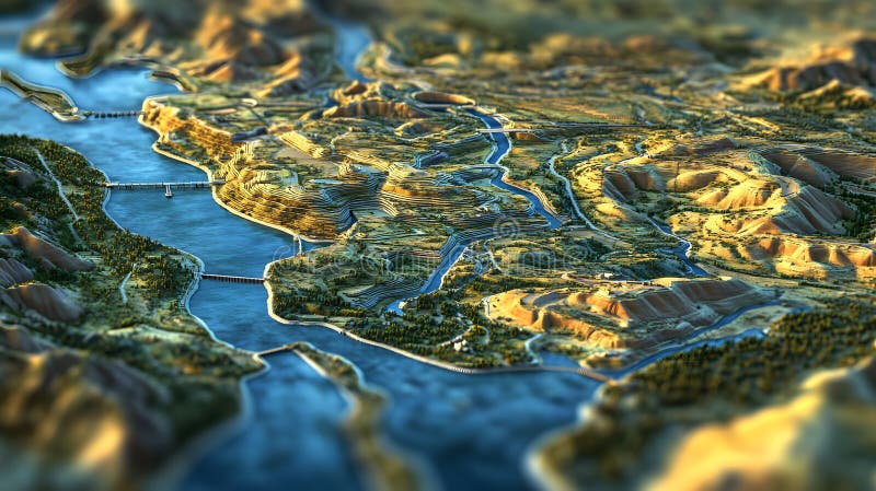 Stylized Aerial View of River Valley and Mountains in Pixel Art Style ...