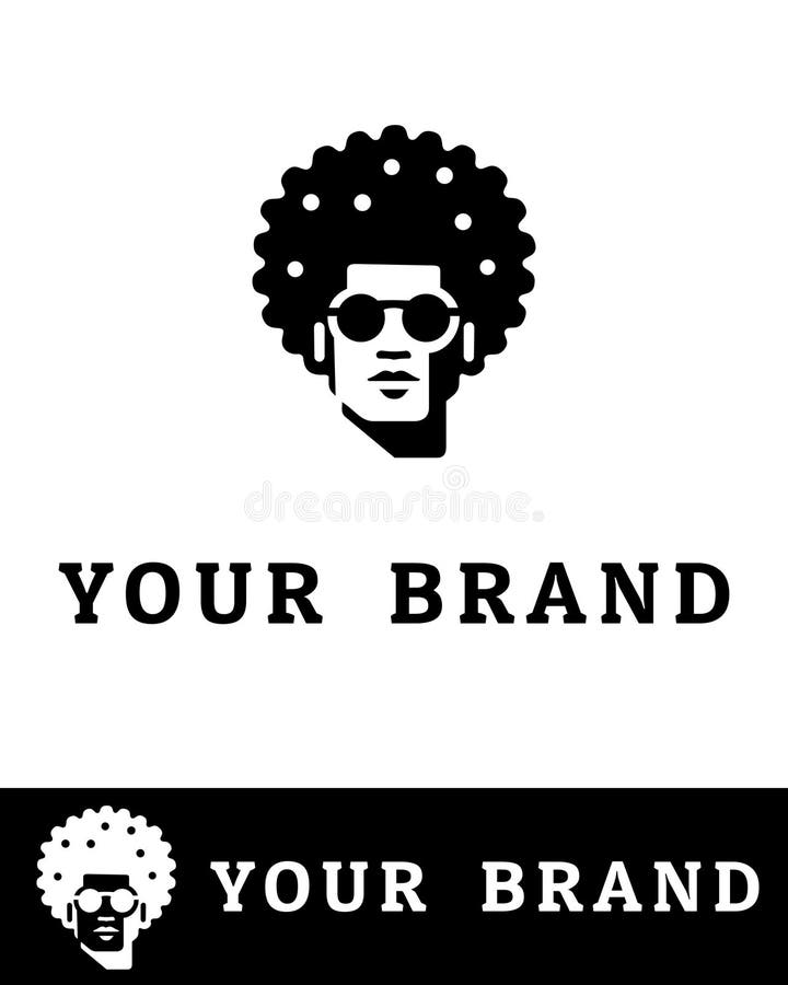 Stylized Afro Hairstyle Logo Featuring a Face with Sunglasses Stock ...