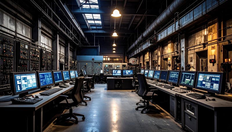 Stylized AI Control Room with Glowing Interface Panels. AI Themed ...