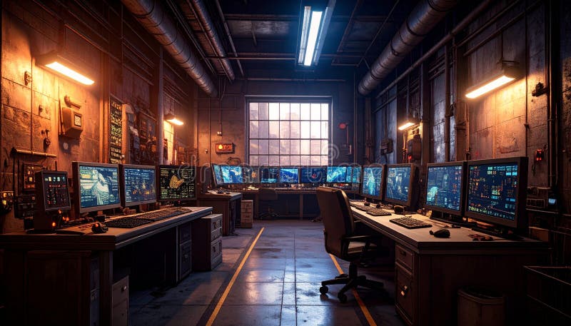 Stylized AI Control Room with Glowing Interface Panels. AI Themed ...
