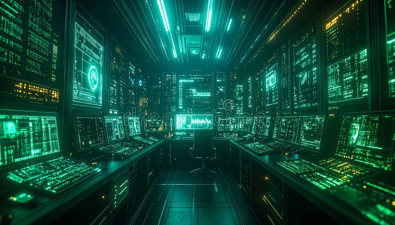 Stylized AI Control Room with Glowing Interface Panels. AI Themed ...