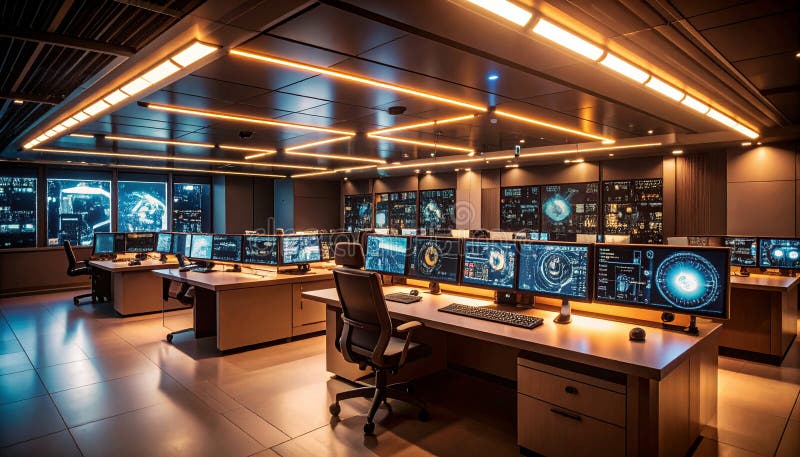 Stylized AI Control Room with Glowing Interface Panels. AI Themed ...