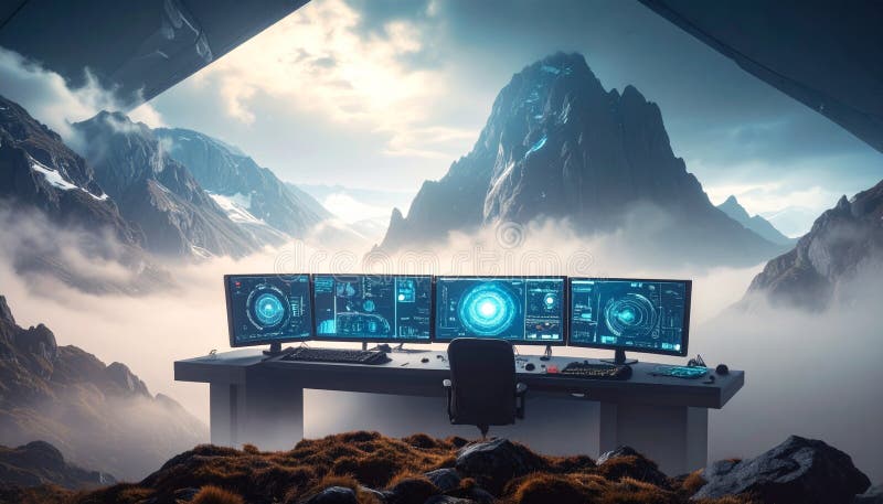 Stylized AI Control Room with Glowing Interface Panels. AI Themed ...