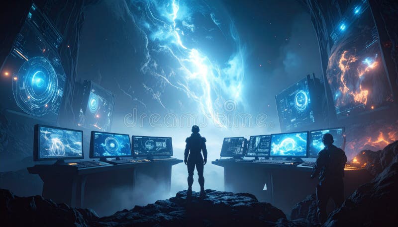 Stylized AI Control Room with Glowing Interface Panels. AI Themed ...