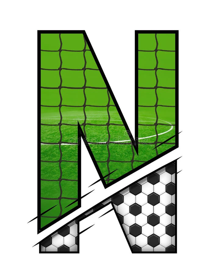 Football Letter N with Hexagonal Pattern, Net Pattern and Grassy Ground ...