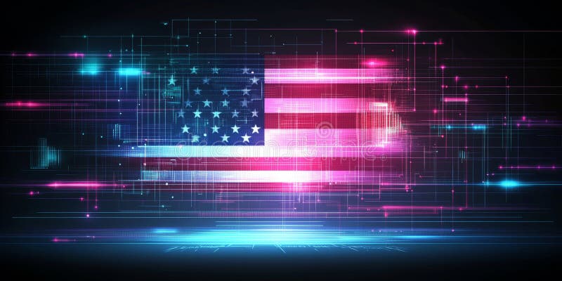 Stylized American Flag with Abstract Neon Grid Background, Digital Art ...