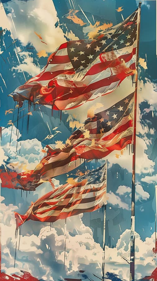 Stylized American Flags and Sky Stock Photo - Image of outdoors ...