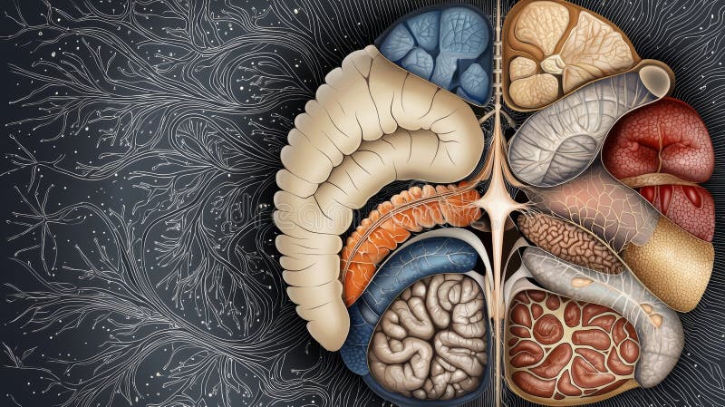A Stylized Anatomical Illustration of Human Organs Arranged in a ...