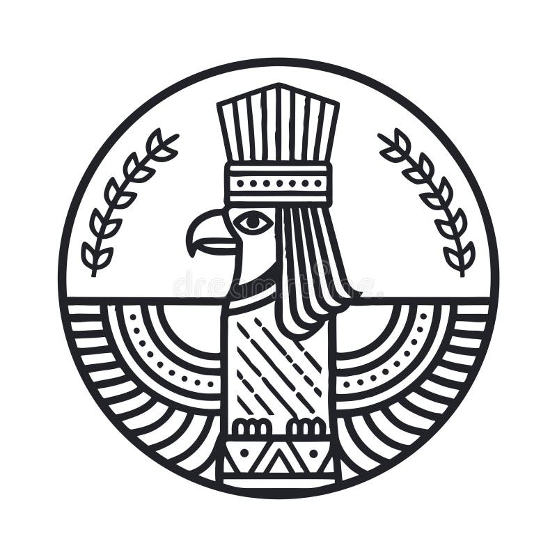 Stylized Ancient Falcon Symbol Featuring Intricate Patterns and ...