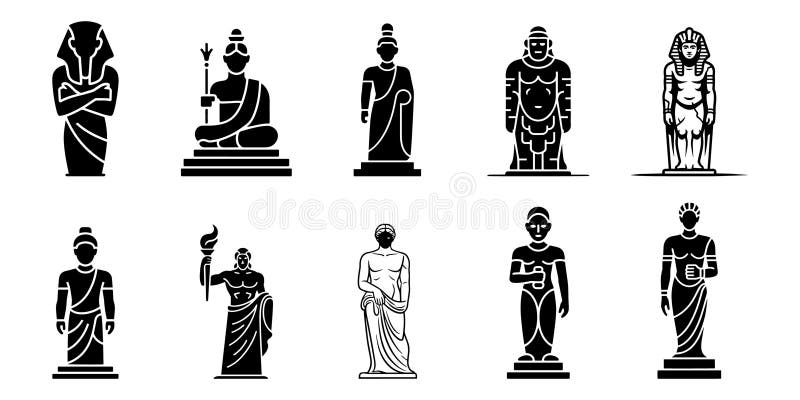 Stylized Ancient Statues of Various Cultural Stock Vector - Illustration of deity, pharaoh ...