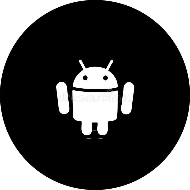 Stylized Android Icon Illustration on Circular Black Backdrop Promoting ...