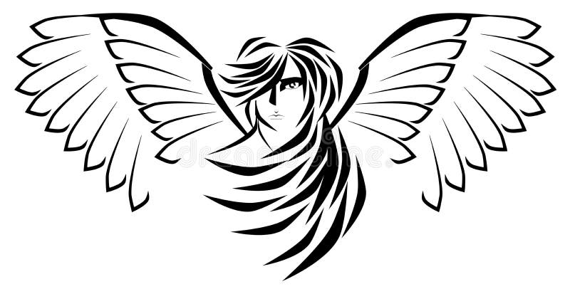 Stylized Angel in Black Isolated Stock Vector - Illustration of design ...