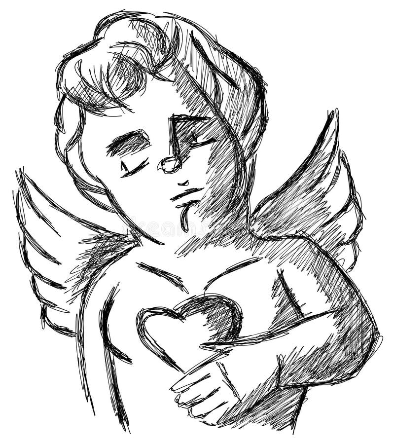 Stylized Angel with Heart Isolated Stock Vector - Illustration of ...