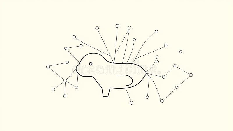Stylized Animal Figure with Connection Points and Lines on Light ...