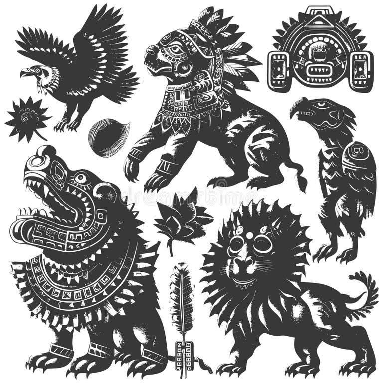 Collection of Aztec Style Animals and Symbols Stock Vector ...