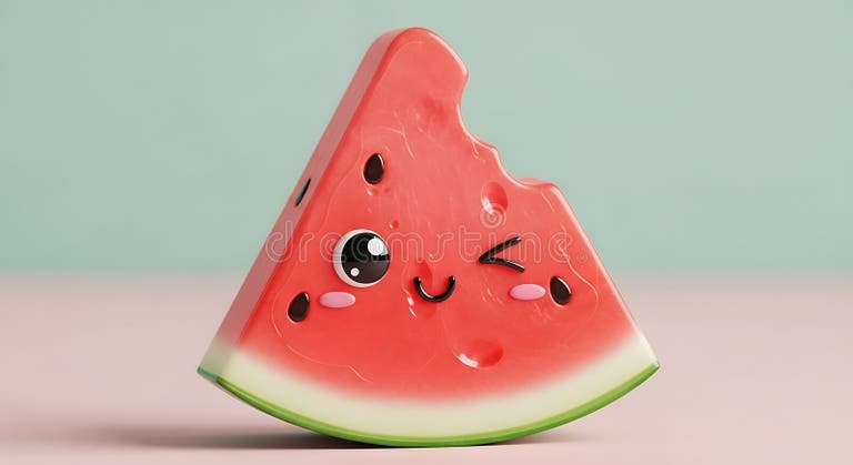 A Stylized, Animated Watermelon Slice with a Shiny, Smooth Surface is ...