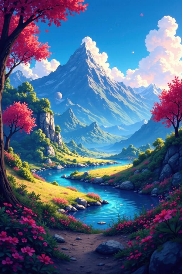 Stylized Anime Landscape on Artist S Desktop Setup, Mouse, Screen ...